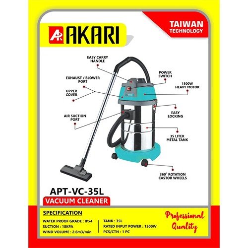 Akari Vacuum Cleaner 1500W 35Ltr Aptvc35L - UNBOXTOOLS